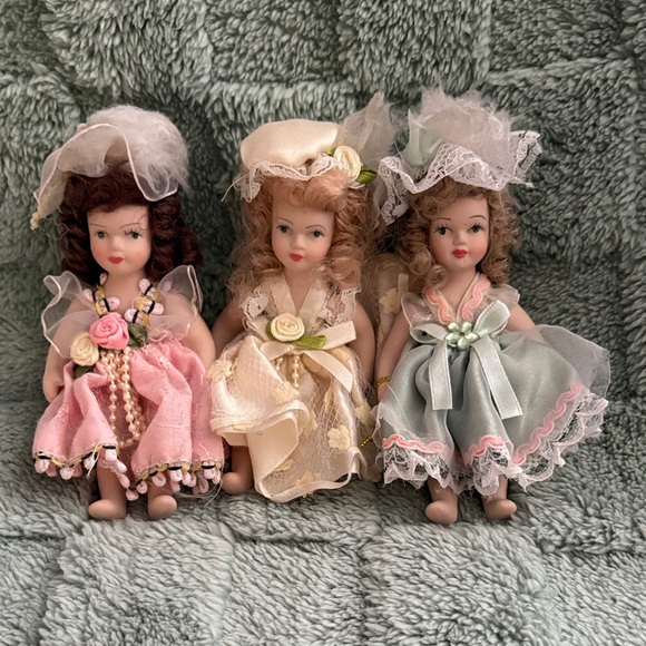 Accents | Vintage Porcelain Dolls Trio In Pastel Dresses | Poshmark